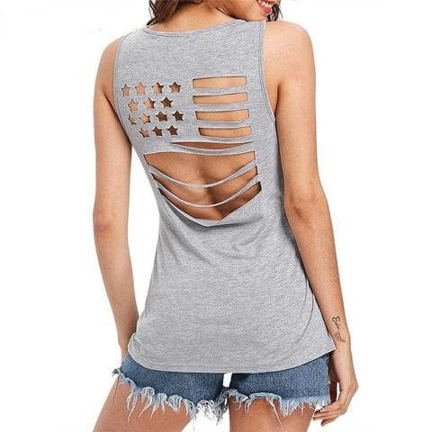 Unique American Flag Cut Backless Tank Top | Veteran Merchandise