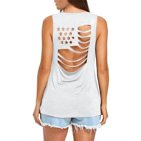 Unique American Flag Cut Backless Tank Top | Veteran Merchandise